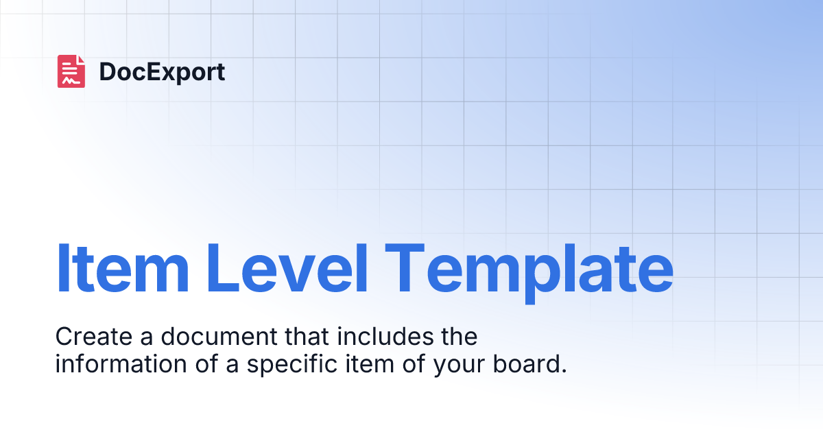 Item Level Template | DocExport V1 | DocExport