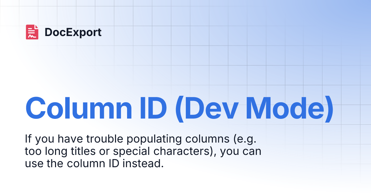 Column ID (Dev Mode) | DocExport