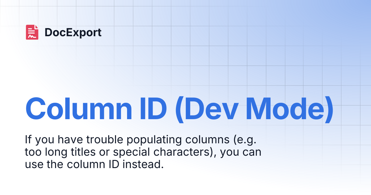 Column ID (Dev Mode) | DocExport