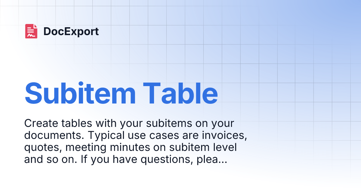 Subitem Table | DocExport